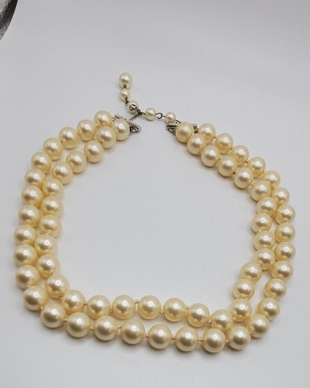 VTG Marvella Signed off White Faux Pearl 2 Strand Choker Necklace Hook Clasp 15" - Etsy