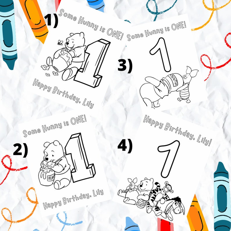 Winnie the Pooh First Birthday Coloring Sheet - Digital Download - Etsy