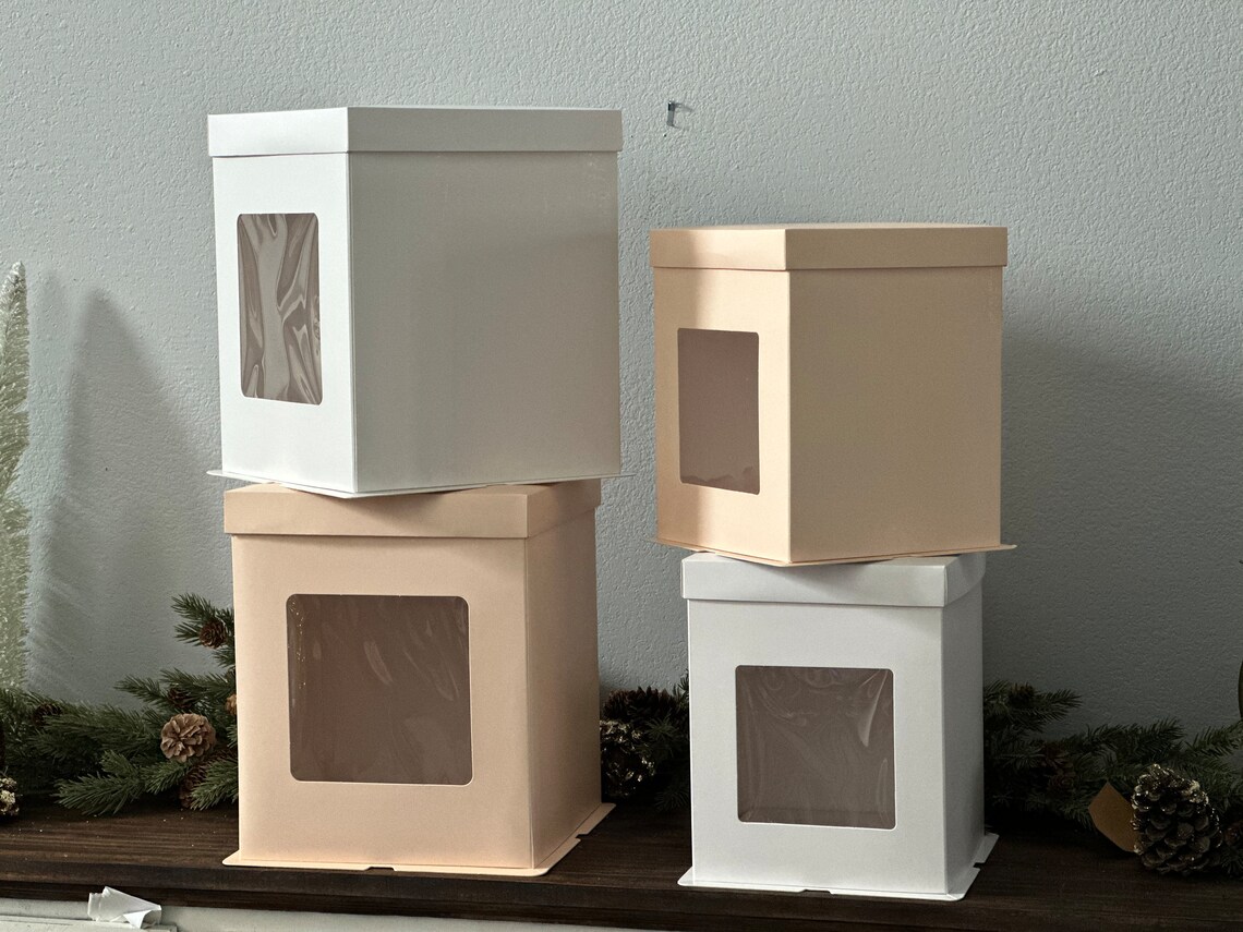 Tall Cake Boxes - White/pink - 8x8x10 and 10x10x12 - Etsy
