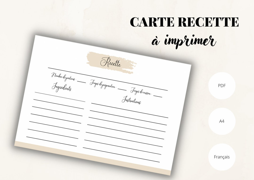 Individual Recipe Card to Download and Print PDF A6 Format, Recipe Card ...