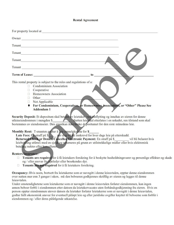 EZ Printable Lease Residential Rental Lease for House Condo - Etsy