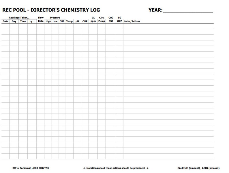 Aquatics Facility Water Chemical Log - Etsy