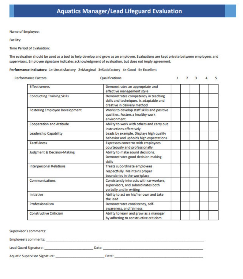 Aquatics Manager Evaluation - Etsy