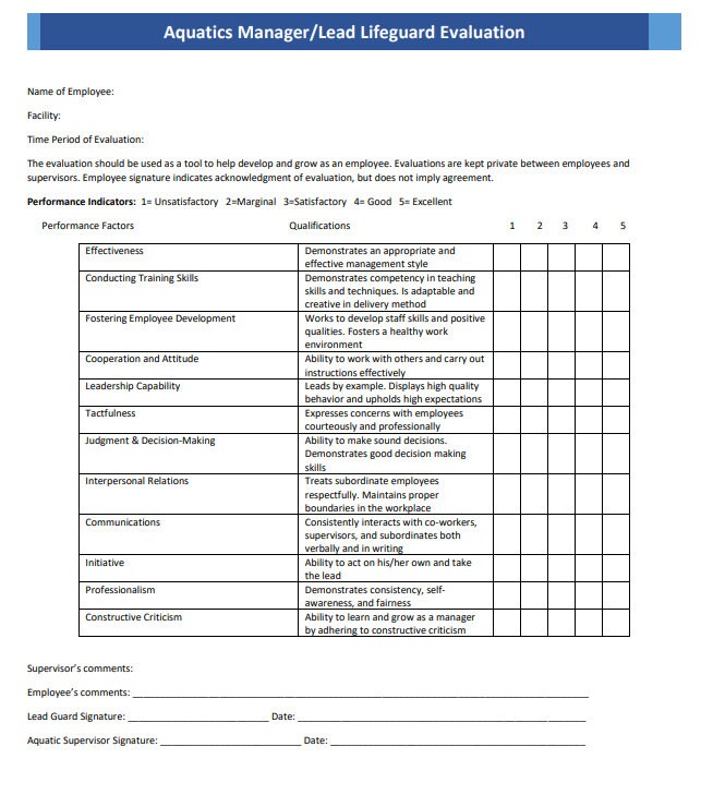 Aquatics Manager Evaluation - Etsy