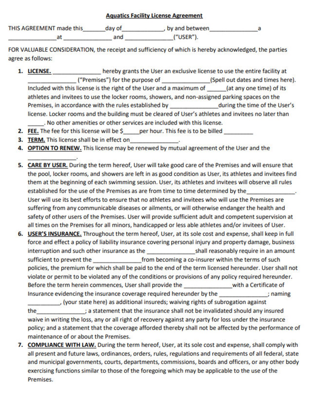Aquatics Facility License Agreement - Etsy