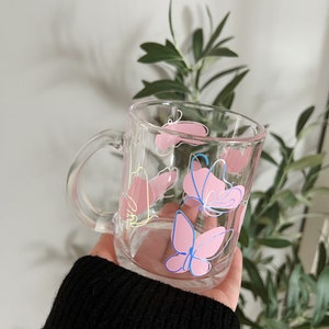 Pink Holographic Butterfly Glass Mug Handmade - Etsy