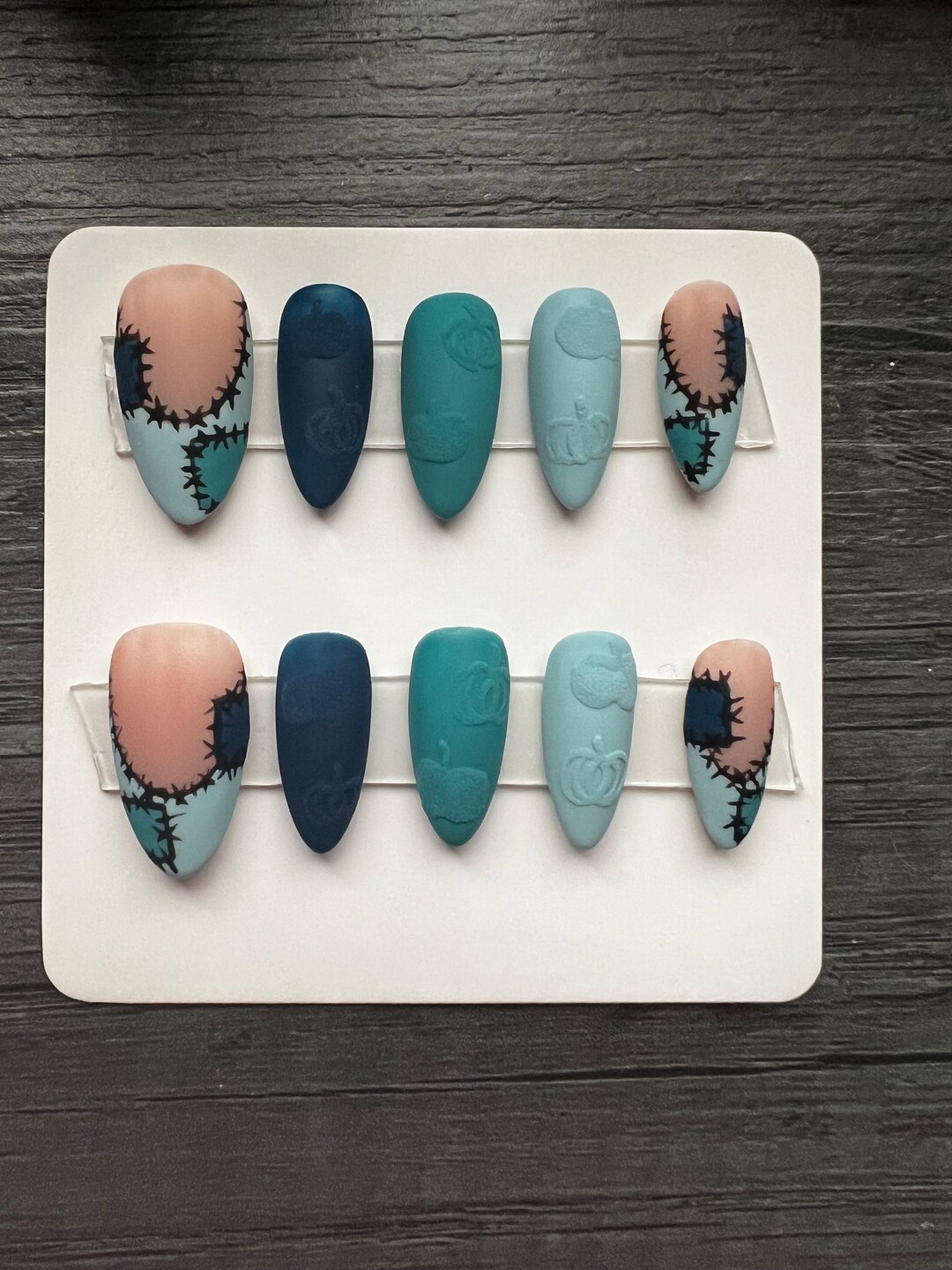 Blue Patch Nails, Patchwork, Fall Nails, Cute Fall Press on Nails ...