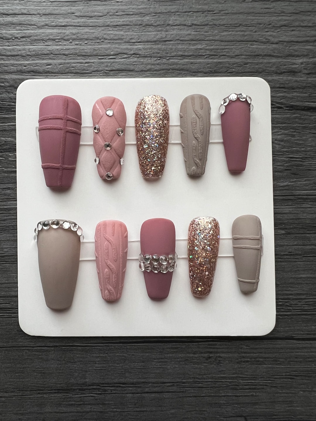 Pink Bling Sweater Nails, Fall Nails, Cute Winter Press on Nails ...