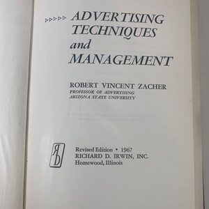 Advertising Techniques and Management, 1967, Robert Zacher, Vintage ...