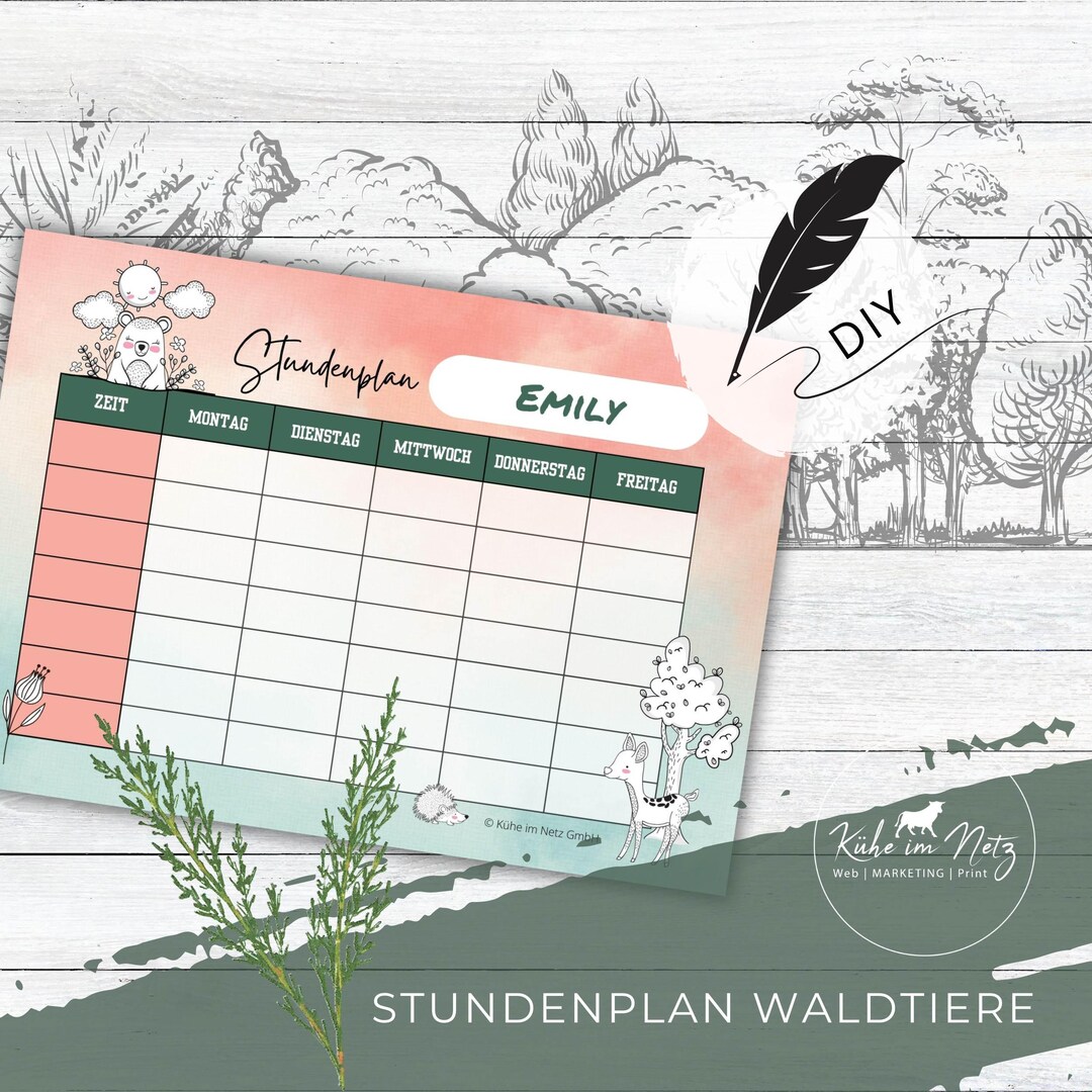 FOREST ANIMALS Timetable Personalized to Fill Out/print PDF Download ...