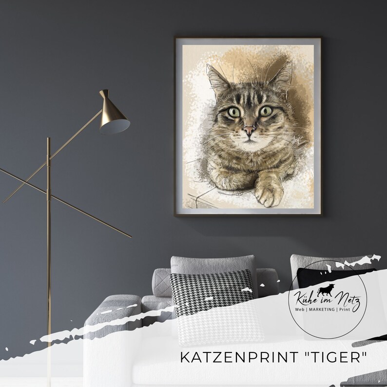 Katzenbild tiger Foto Skizze Print Leinwand Poster A2 A3 A4 ...