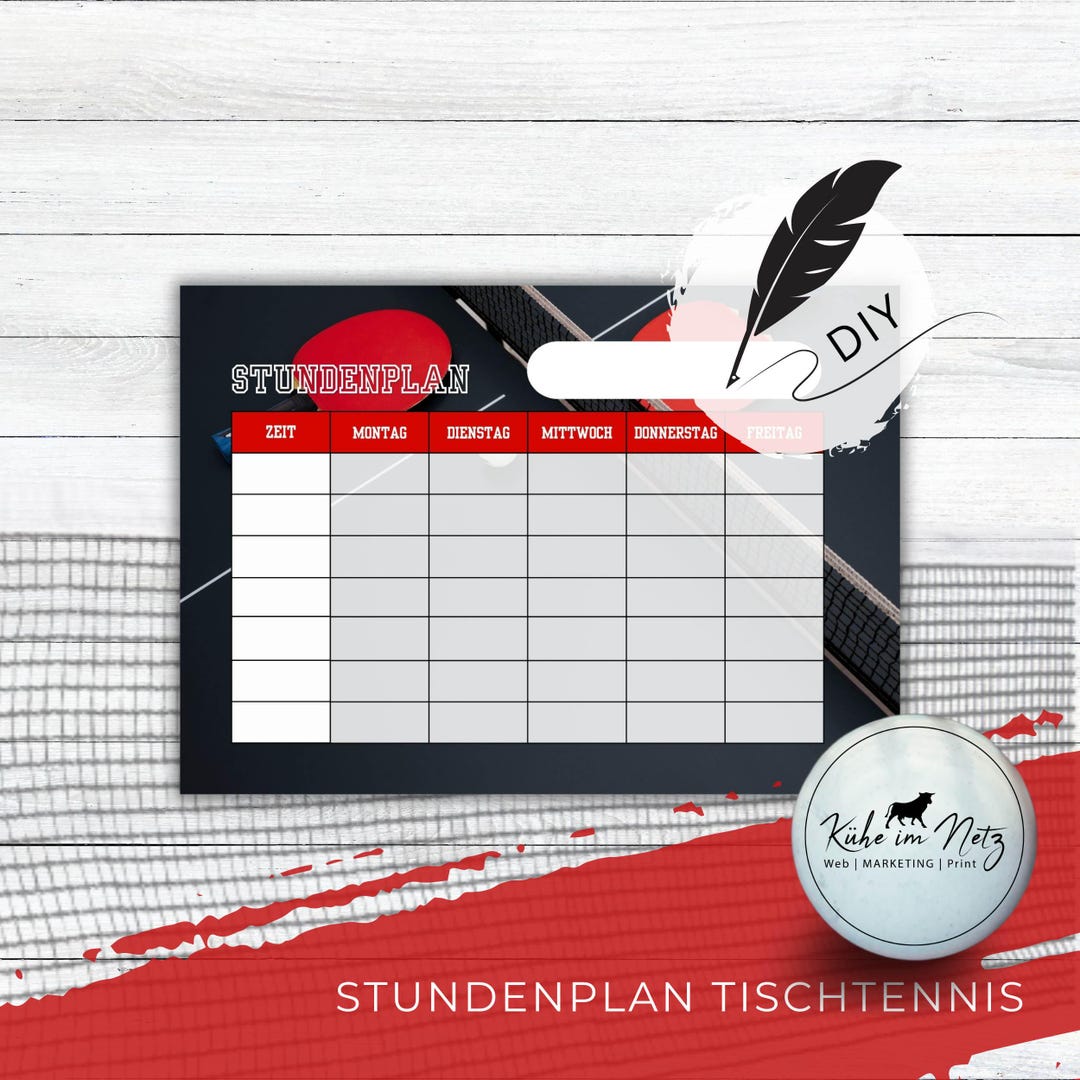 TABLE TENNIS Timetable Personalized to Fill Out/print PDF Download Back ...