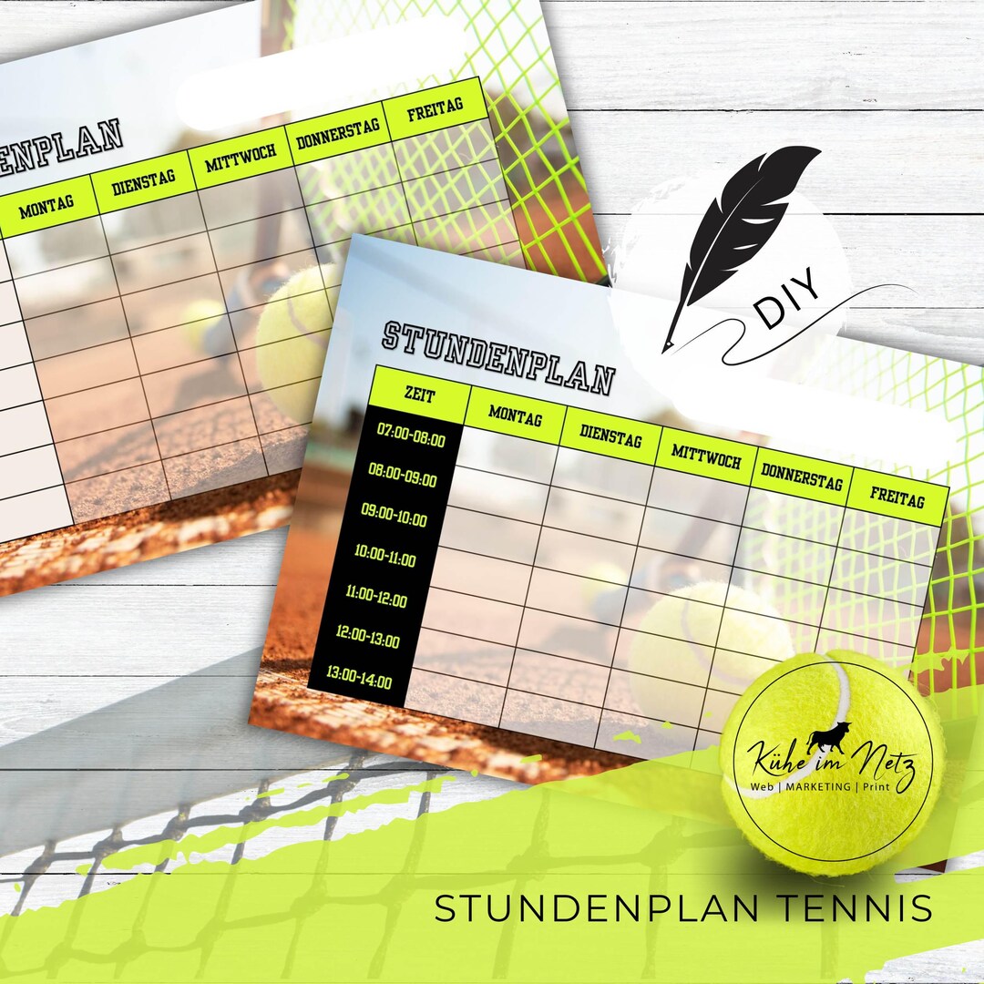 TENNIS Timetable Personalized to Fill Out/print PDF Download Back to ...