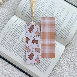 Teddy Bear Bookmark | Boho | Checkered Bookmark | Double-sided ...