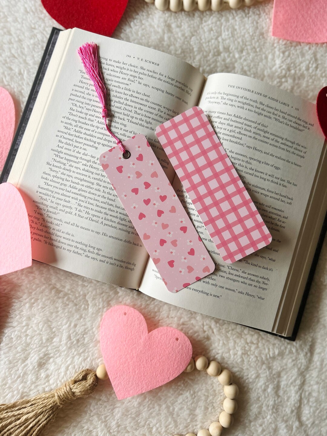 Valentine Heart Bookmark | Pink Hearts | Small Flowers | Checkered ...