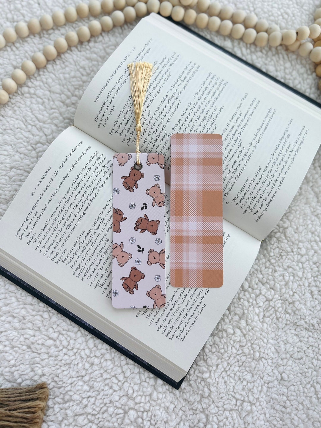 Teddy Bear Bookmark | Boho | Checkered Bookmark | Double-sided ...