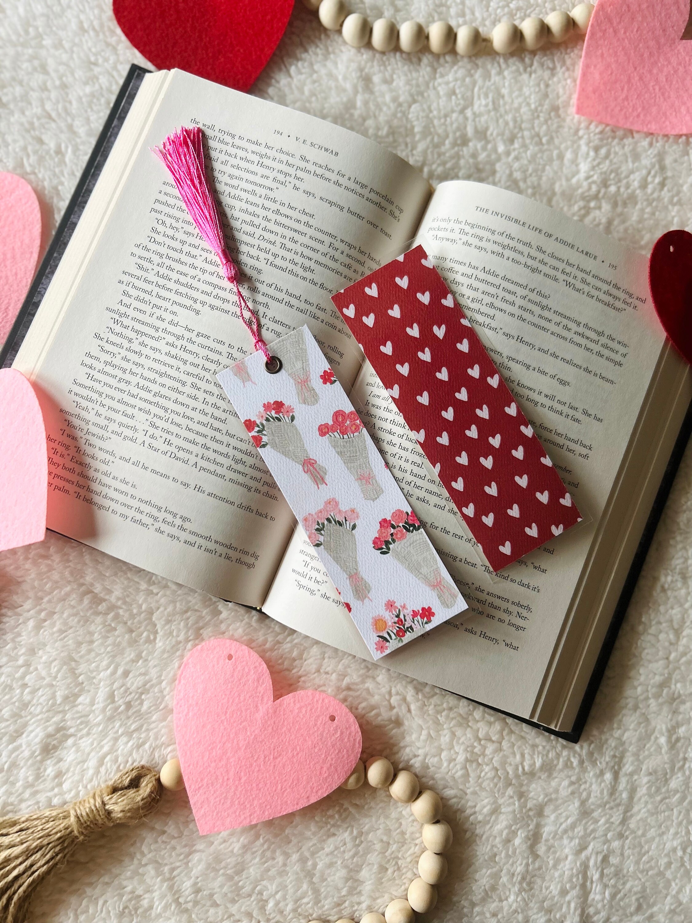 Valentines Collection No. 3 | Pink Hearts | Floral Bookmarks | Pink and ...