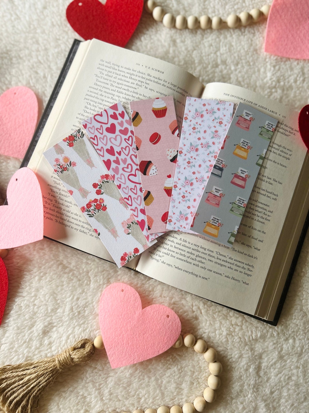 Valentines Collection No. 3 | Pink Hearts | Floral Bookmarks | Pink and ...