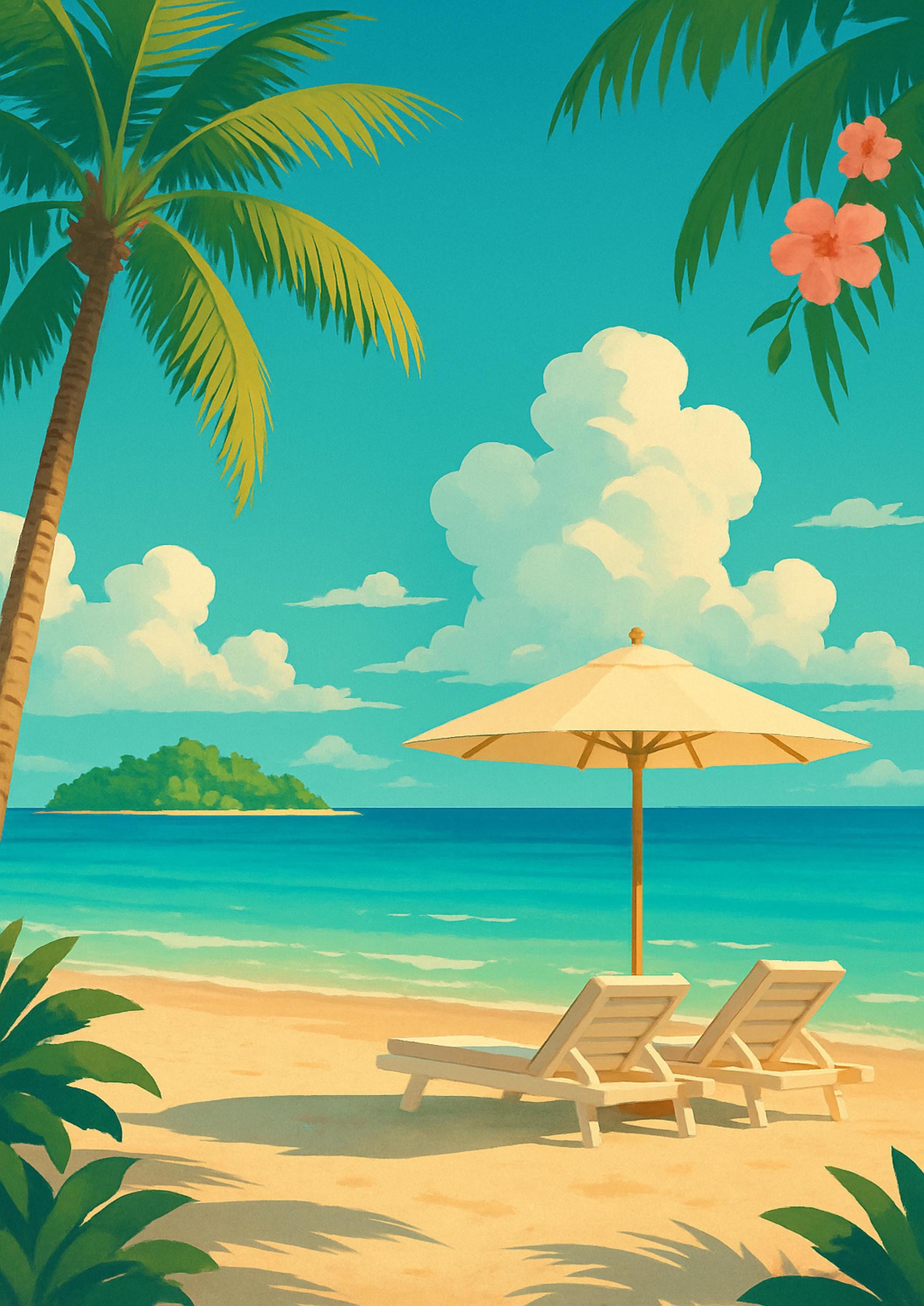 Beach Poster Digital – Tropischer Strand, Palmen & Meer – A4 Print ...