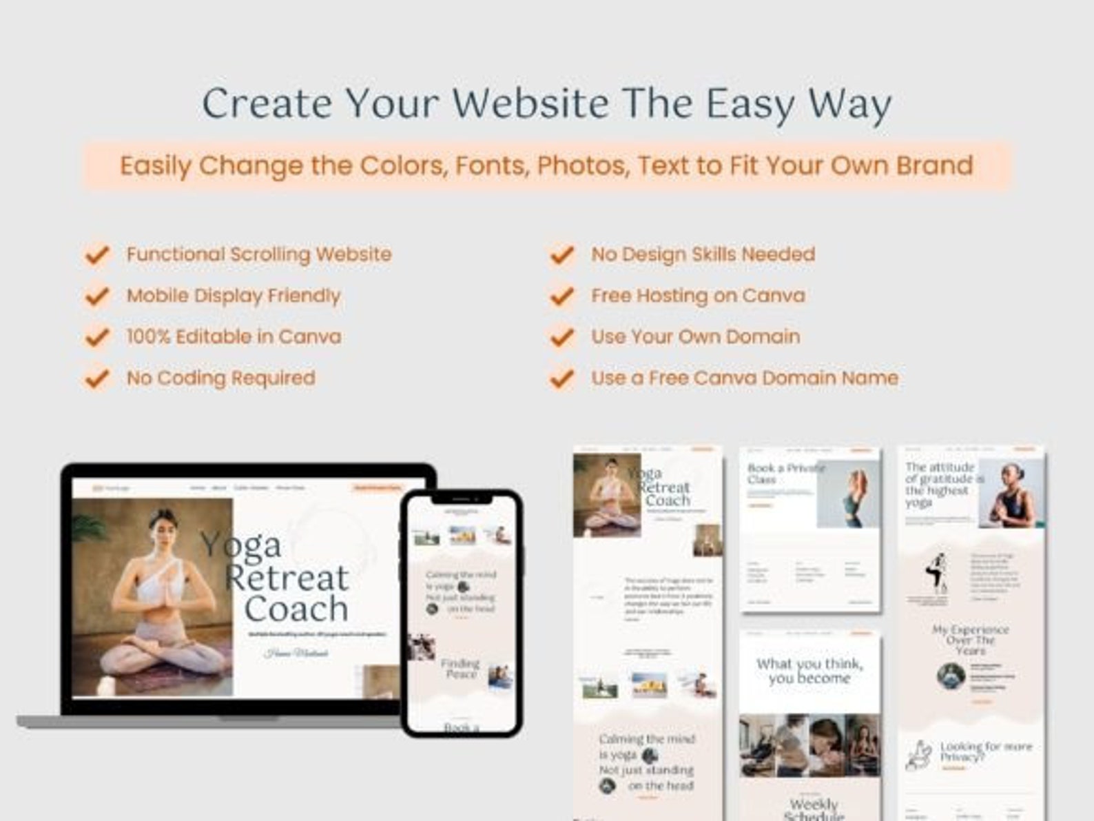 Health Wellness Website Template| Prebuilt Yoga Coach Website| Canva ...