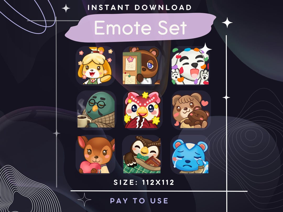 9 Cute Animal Crossing Emotes Youtube Twitch Emote Instant Download ...