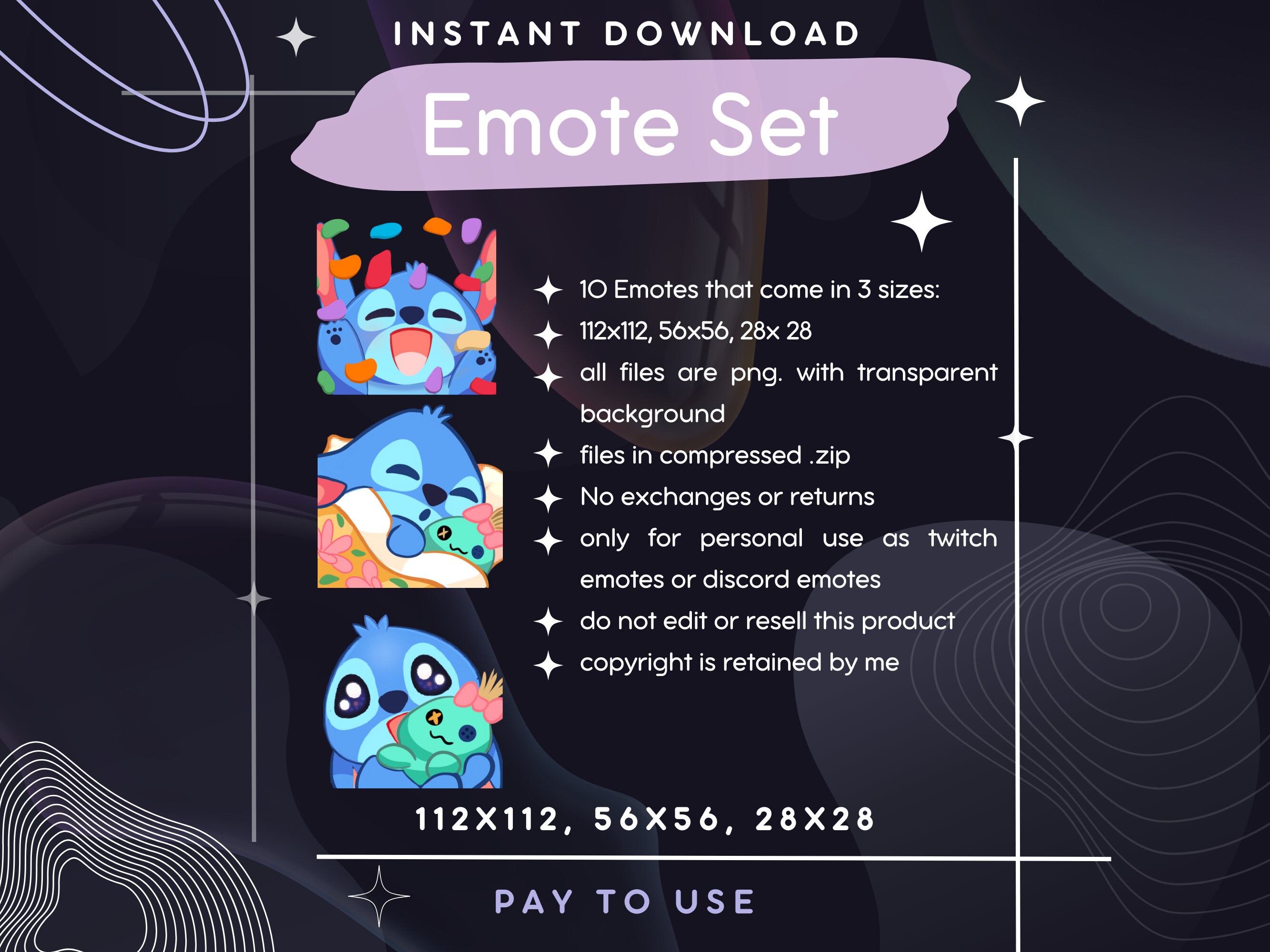 10 Cute Stitch Emotes Youtube Twitch Emote Instant Download Subs - Etsy
