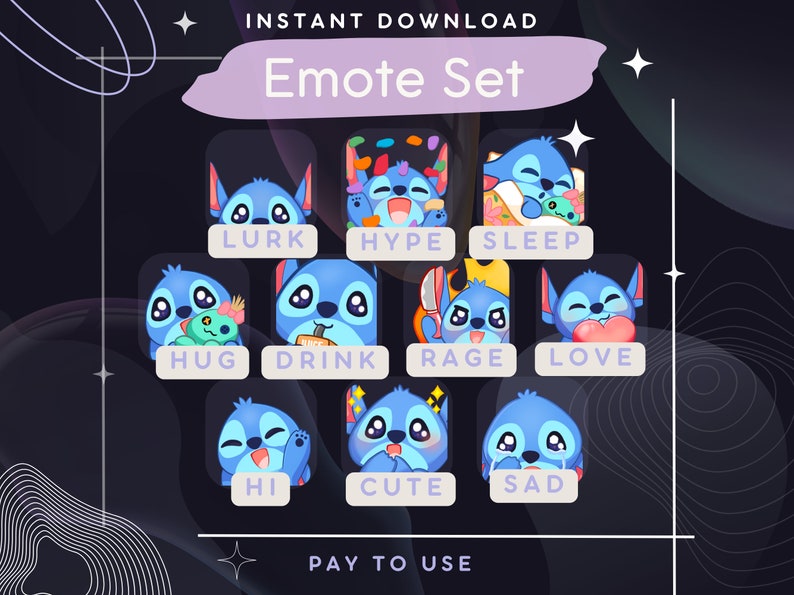 10 Cute Stitch Emotes Youtube Twitch Emote Instant Download Subs - Etsy