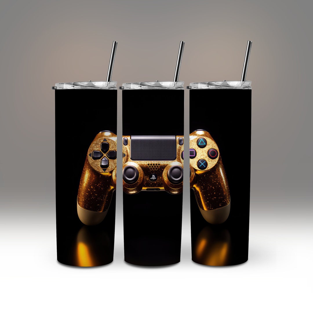 3D Seamless Gold Gamer PS4 Playstation Black Metal Glam Tumbler Wrap ...
