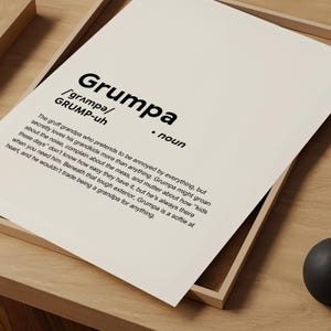 Funny Grumpa Definition Print Wall Art Poster, Grumpa Gift for ...