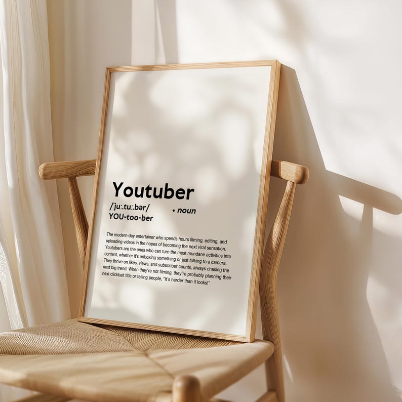 Funny Youtuber Definition Print Wall Art Poster, Youtuber Gift for ...