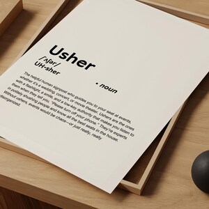 Funny Usher Definition Print Wall Art Poster, Usher Gift for Greeter ...