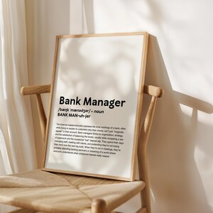Funny Bank Manager Definition Print Wall Art Poster, Bank Manager Gift ...