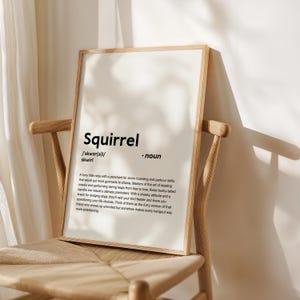 Funny Squirrel Definition Print Wall Art Poster, Squirrel Gift for ...
