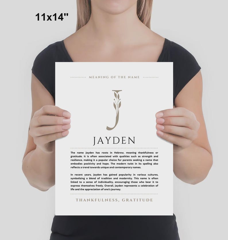 Jayden Name Meaning Wall Art Jayden Name Origin Print Nursery Decor ...