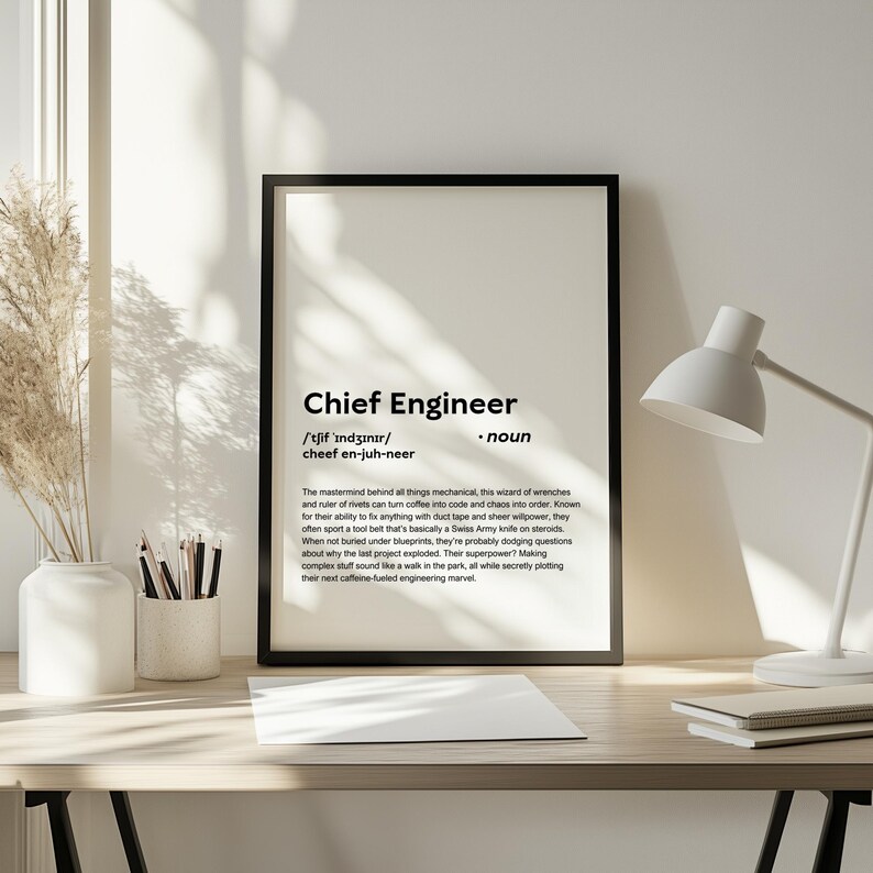 Funny Chief Engineer Definition Print Wall Art Poster, Chief Engineer ...