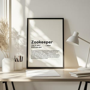 Funny Zookeeper Definition Print Wall Art Poster, Zookeeper Gift for ...