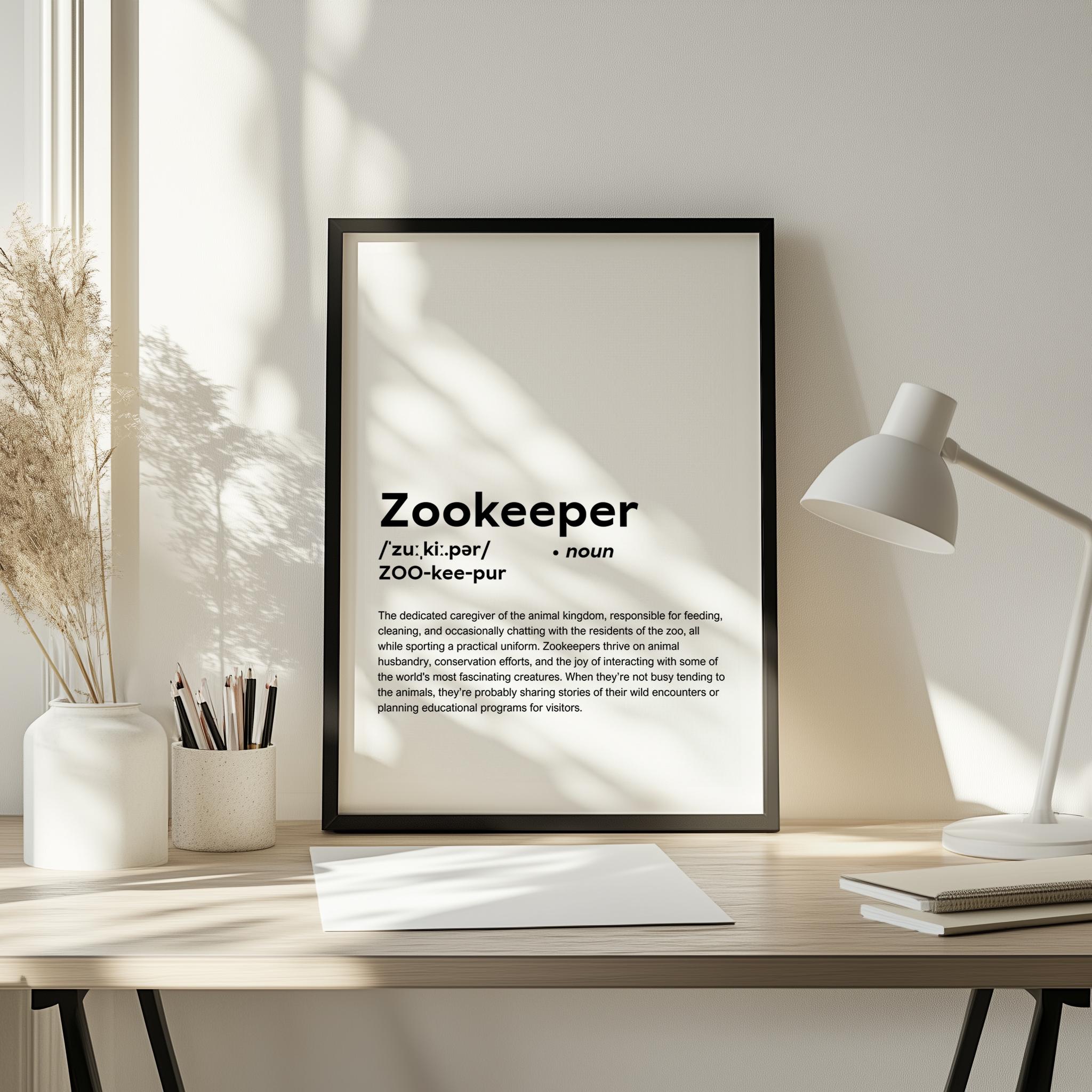 Funny Zookeeper Definition Print Wall Art Poster, Zookeeper Gift for ...