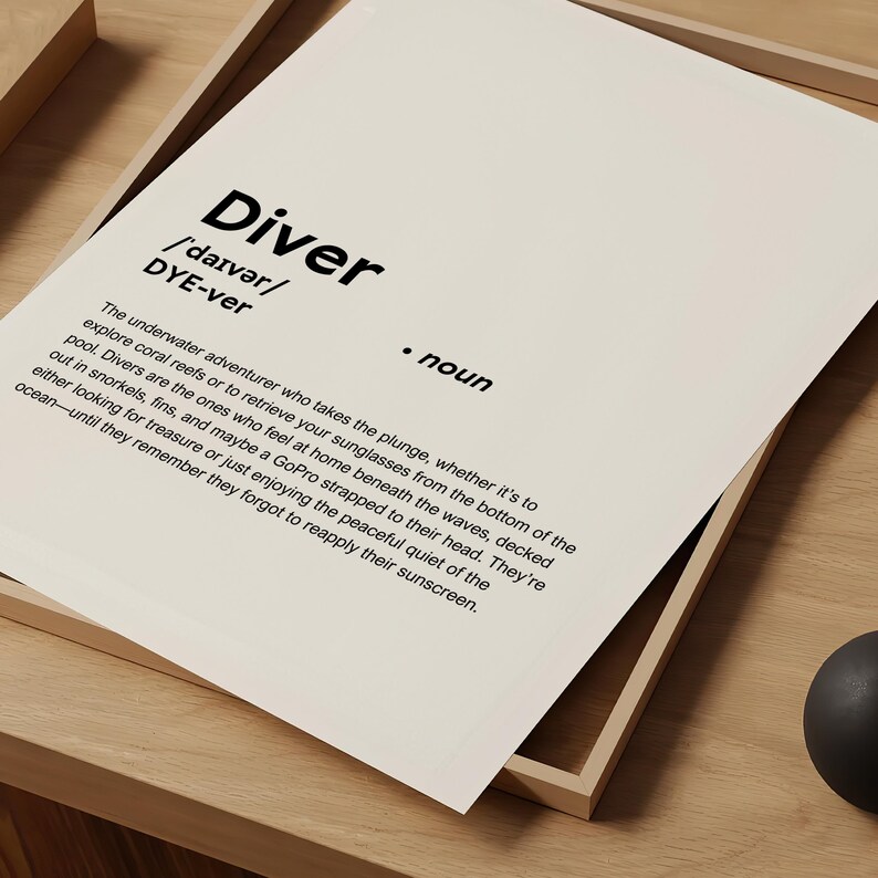 Funny Diver Definition Print Wall Art Poster, Diver Gift for Scuba ...
