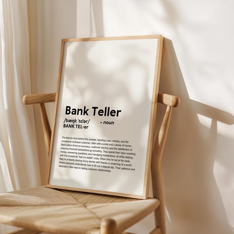 Funny Bank Teller Definition Print Wall Art Poster, Bank Teller Gift ...