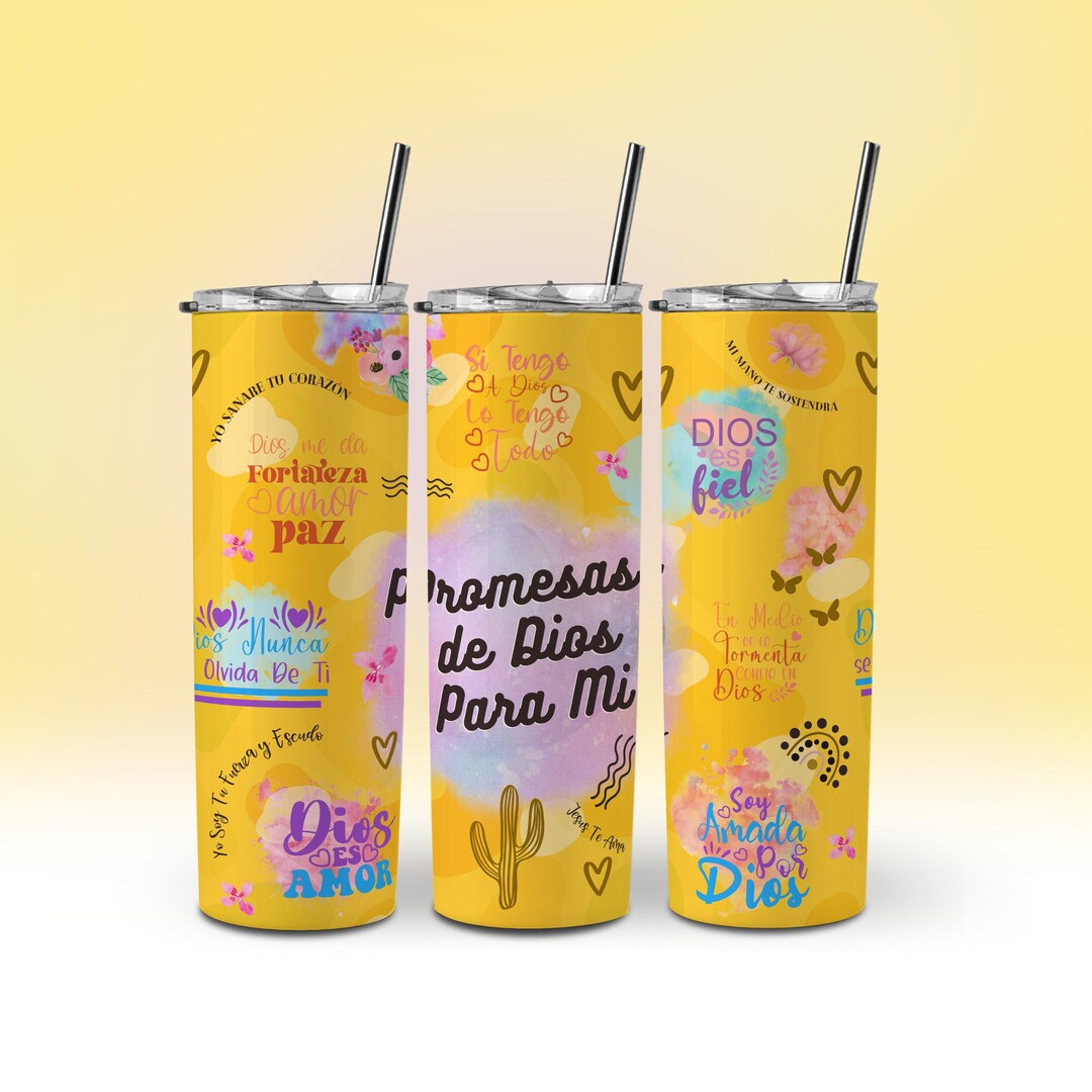Promesas De Dios Para Mi, Yellow Christian Tumbler Wrap 20 Oz Skinny ...