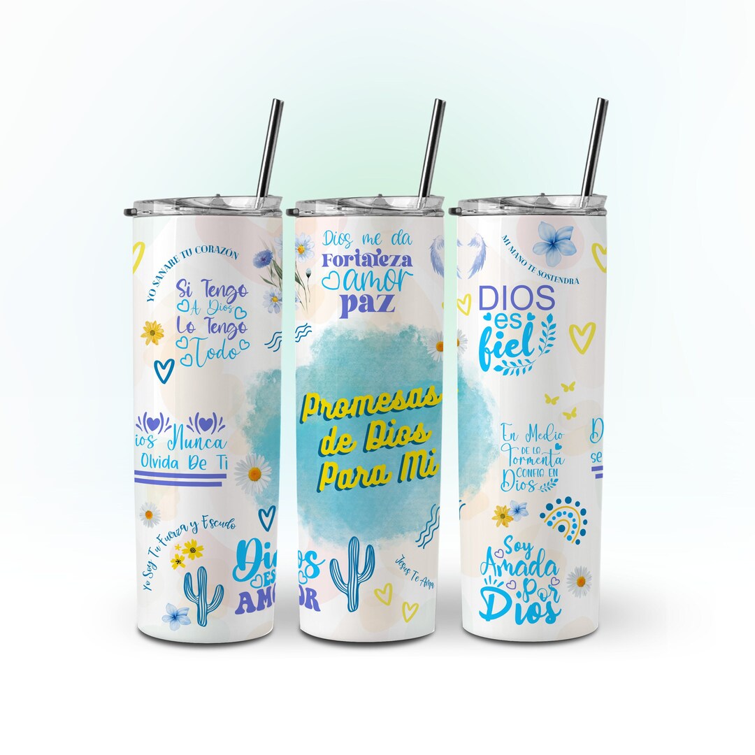 Promesas De Dios Para Mi, Blue Yellow Christian Tumbler Wrap 20 Oz Skinny Tumbler Wrap Design ...