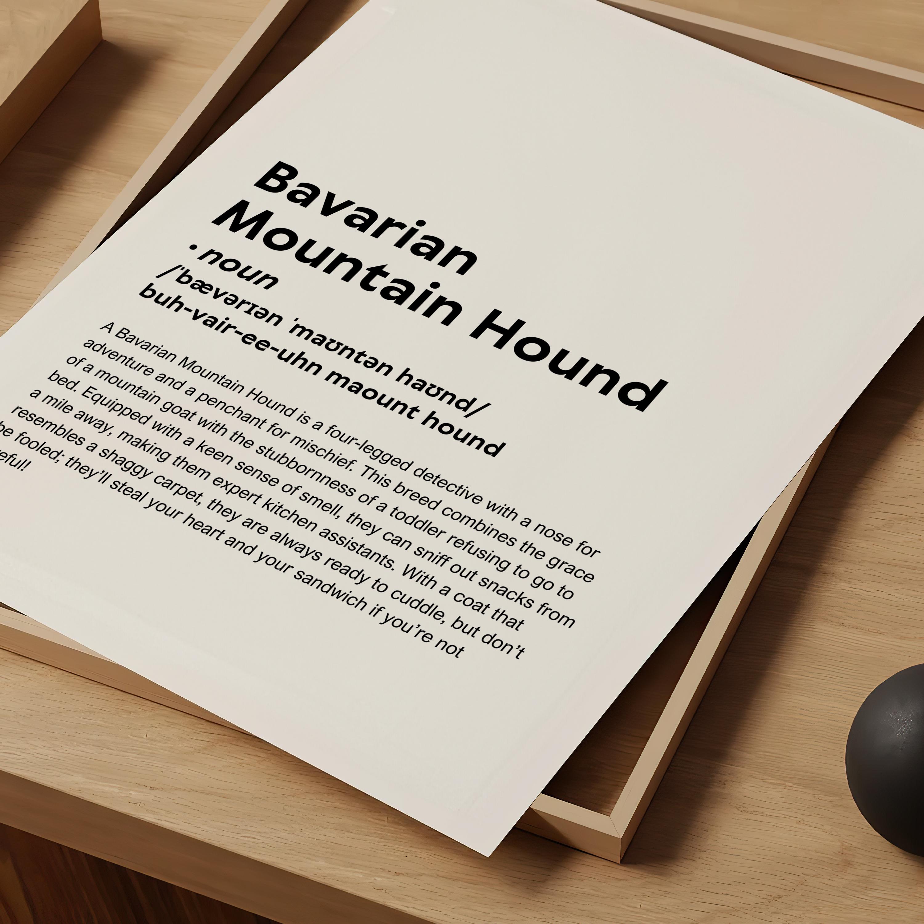 Funny Bavarian Mountain Hound Print Definition Wall Art Poster Card ...