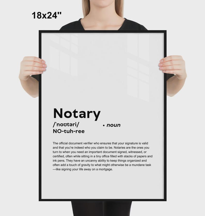 PRINTED Notary Poster, Funny Definition of Notary Print Wall Art ...