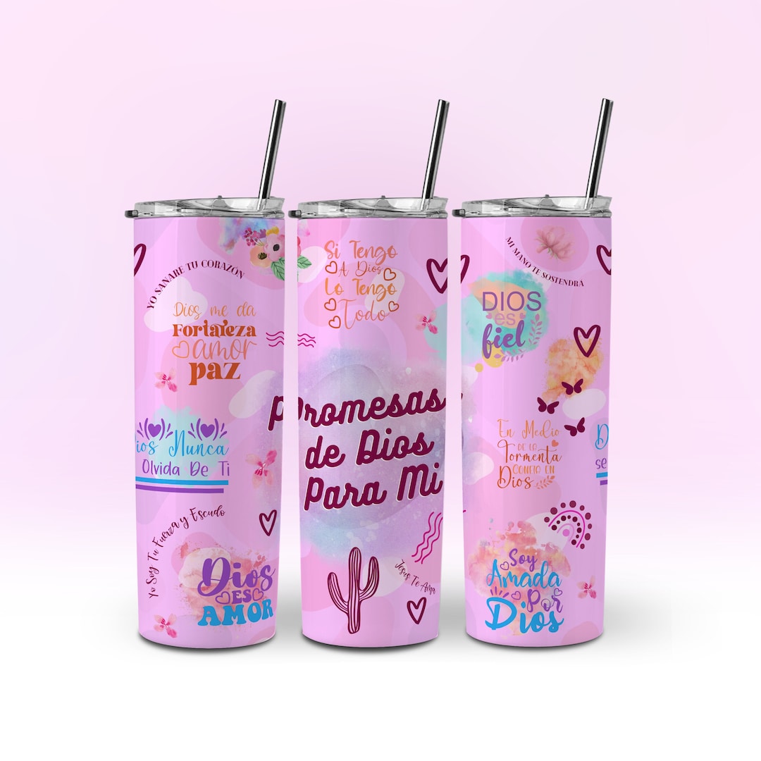 Promesas De Dios Para Mi, Pink Christian Tumbler Wrap 20 Oz Skinny Tumbler Wrap Design SEAMLESS ...