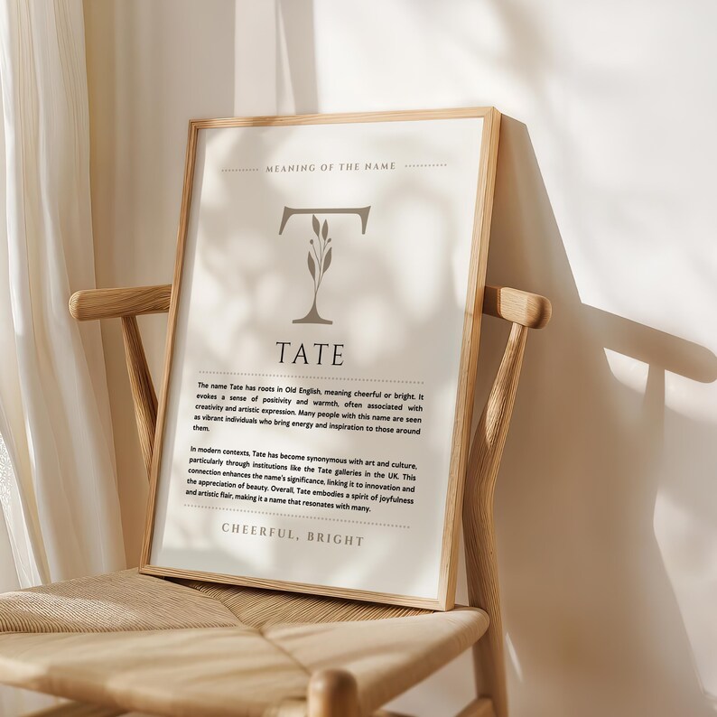 Tate Name Meaning Wall Art, Tate Name Origin Print Nursery Decor ...