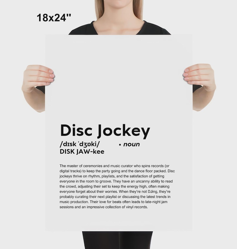 PRINTED Disc Jockey Poster, Funny Definition of Disc Jockey Print Wall ...