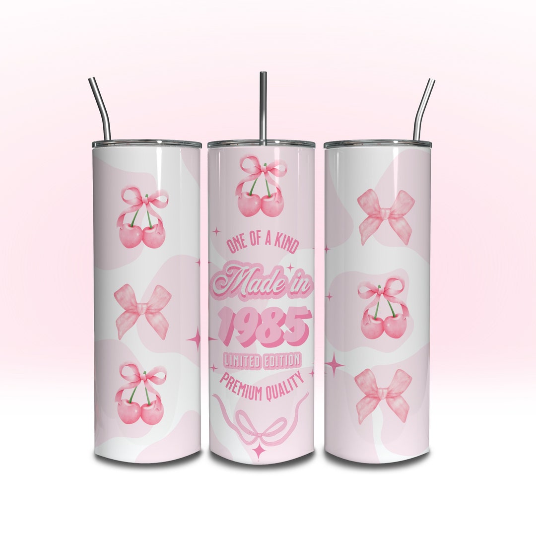 1985 Birthday Tumbler Wrap Born in 1985 Pink Bow Tumbler Wrap 20 Oz ...