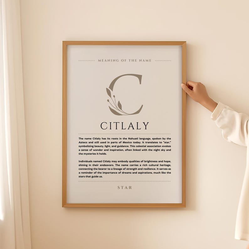 Citlaly Name Meaning Wall Art, Citlaly Name Origin Print Nursery Decor ...