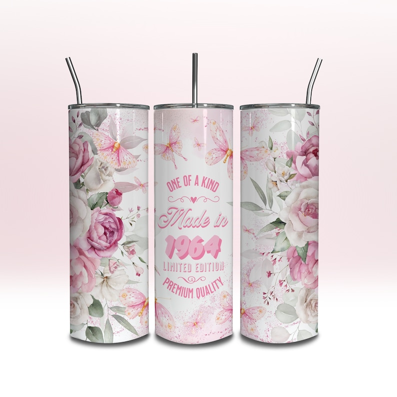 1964 Birthday Tumbler Wrap Born in 1964 Floral Flowers Tumbler Wrap 20 ...