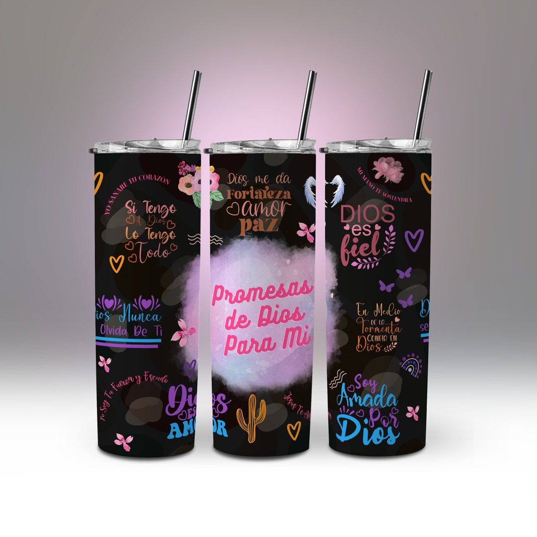 Promesas De Dios Para Mi, Black Pink Christian Tumbler Wrap 20 Oz Skinny Tumbler Wrap Design ...